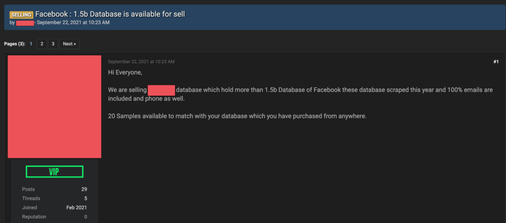 Data of Over 1.5 Billion Facebook Users Sold on Hacker Forum