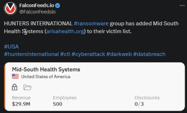 Hunters International Ransomware Gang Targets US Company