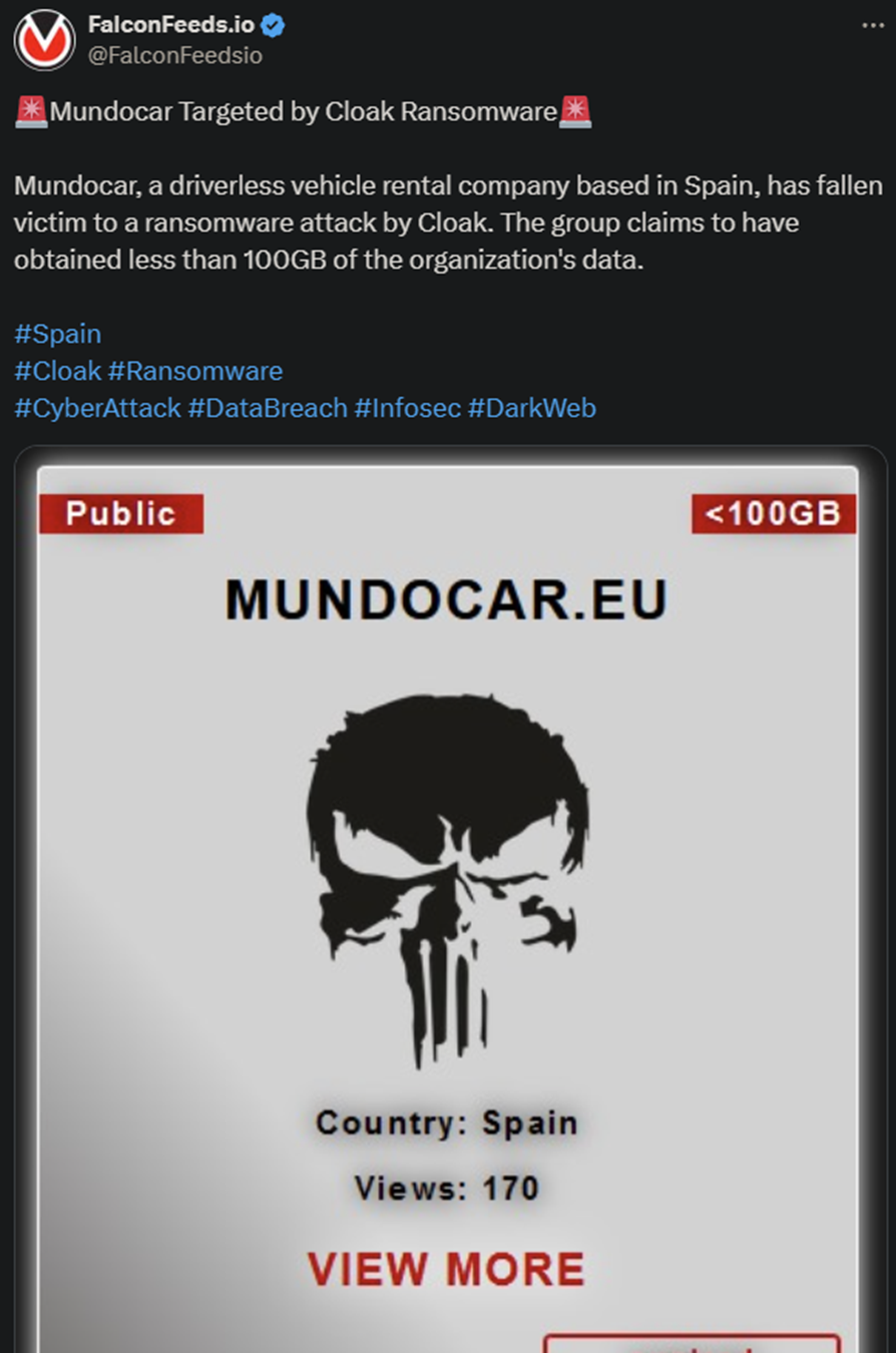 Cloak Ransomware Gang Attacks Spanish Vehicle Rental Company